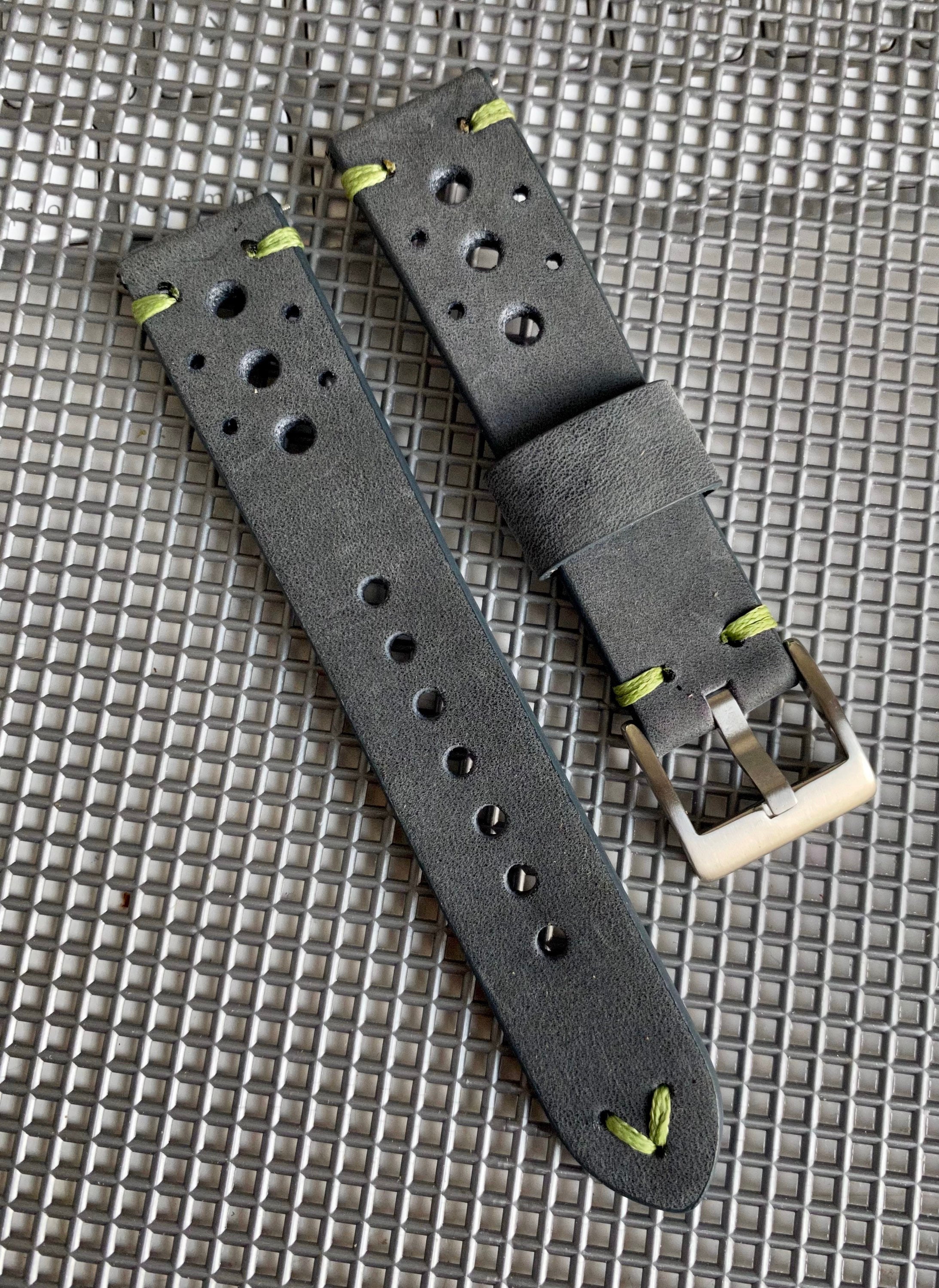 GRAY Crazy Horse Leather Vintage RACING Watch Strap Fusion | Etsy
