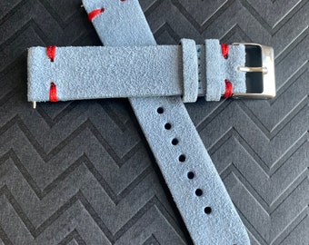 Gray Grey Vintage Suede Leather Watch Strap Band Red Stitching | Etsy