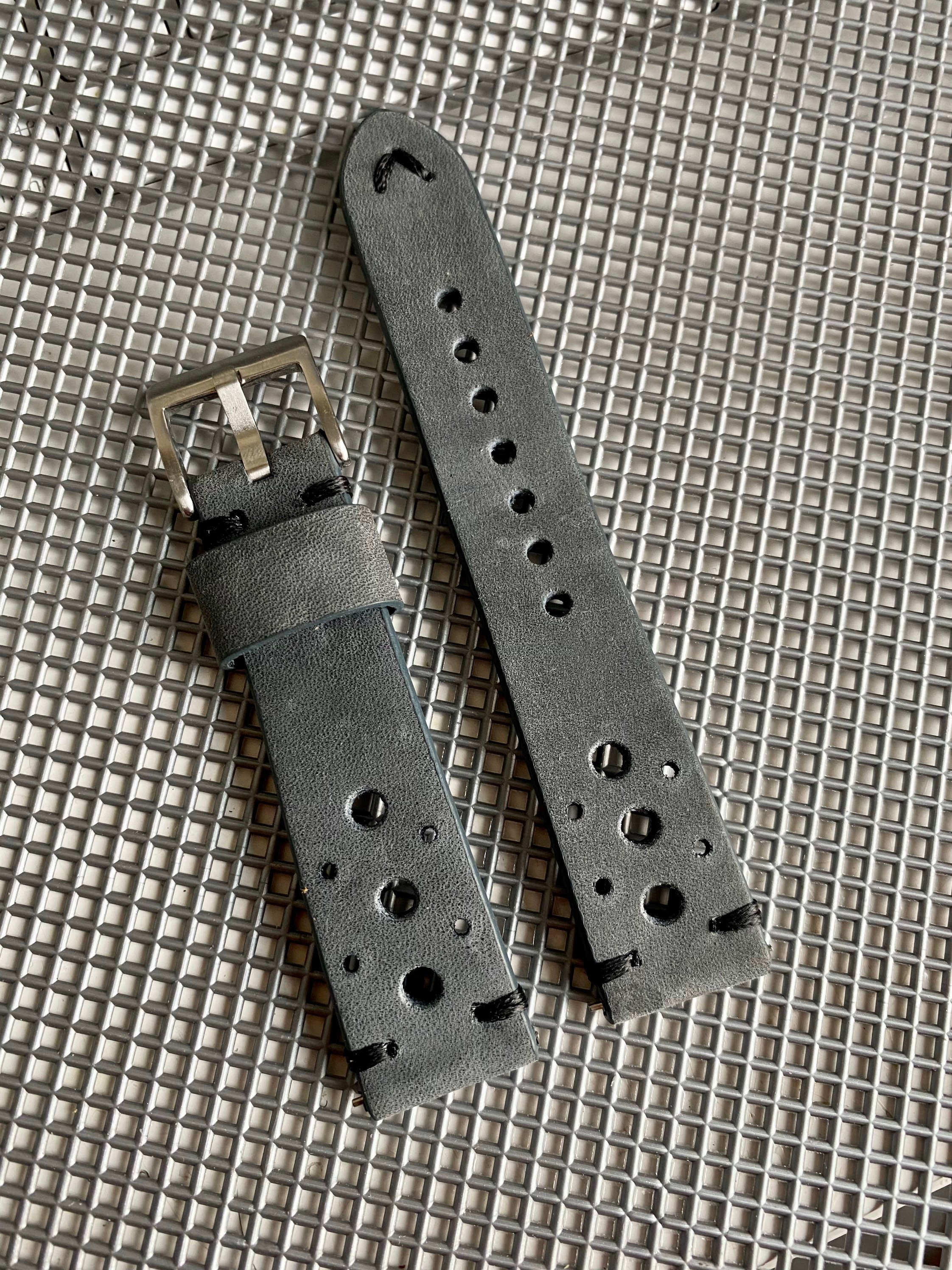 GRAY Crazy Horse Leather Vintage RACING Watch strap BLACK | Etsy