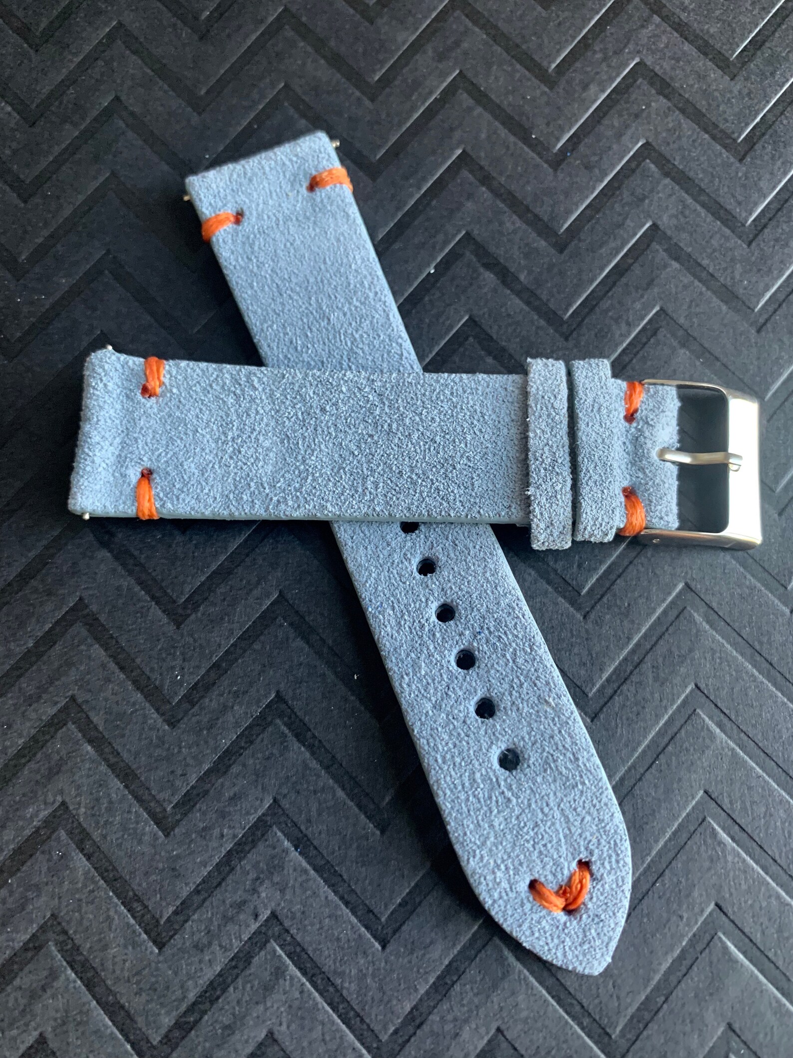 Light BLUE Suede Leather Watch Strap Band ORANGE Stitching | Etsy