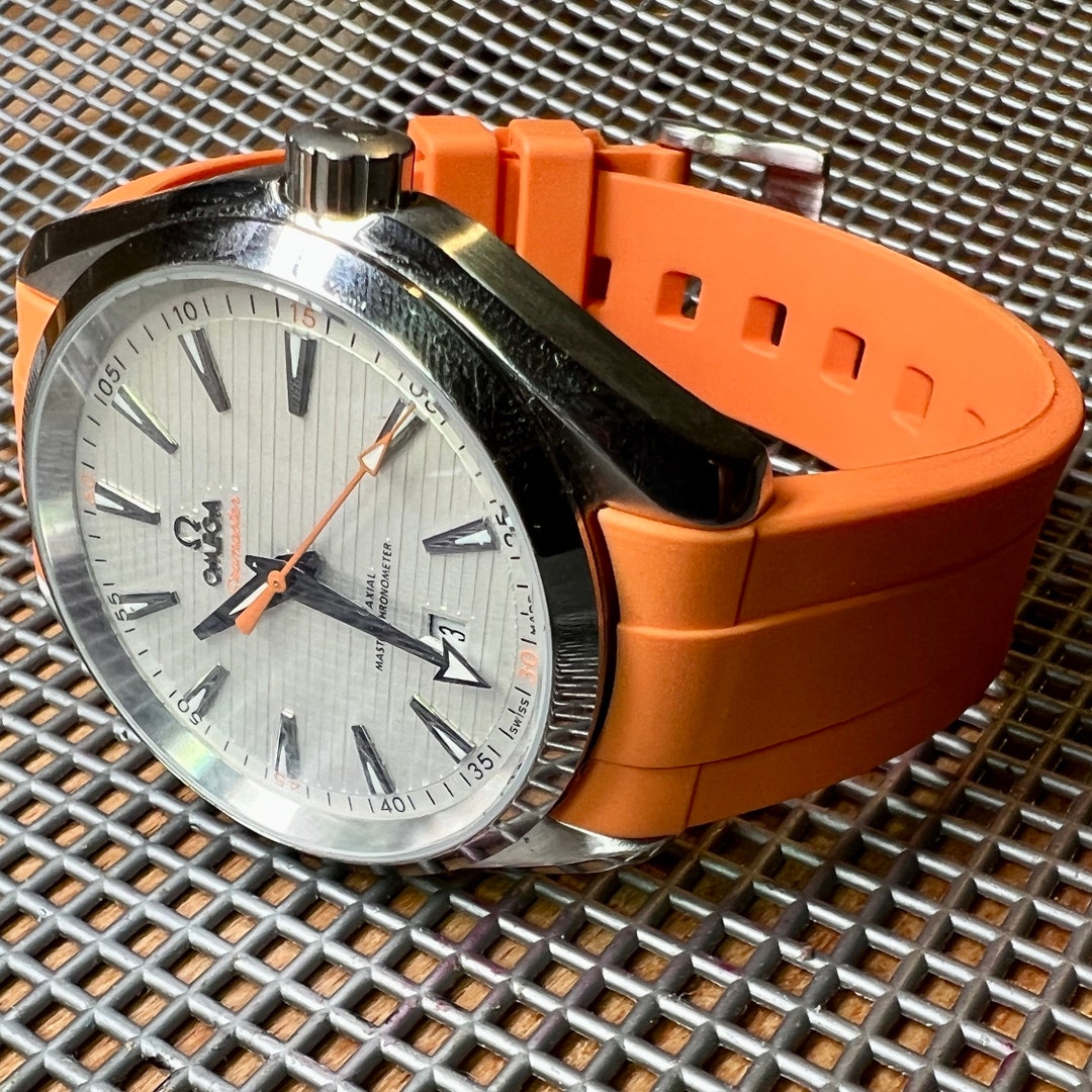 20mm Caoutchouc Vulcanized Rubber ORANGE Strap for OMEGA Seamaster ...