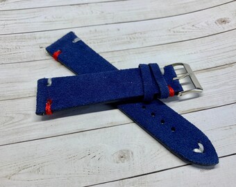 Gray Grey Vintage Suede Leather Watch Strap Band Red Stitching | Etsy
