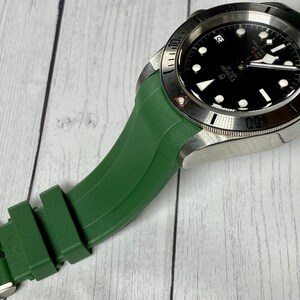 22mm GREEN Vulcanized Rubber Strap for Tudor BLACK BAY & Pelagos ...