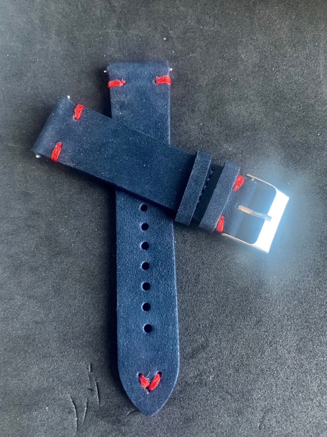 BLUE Nubuck Leather Watch Strap Band RED Stitching Quick Release - Etsy