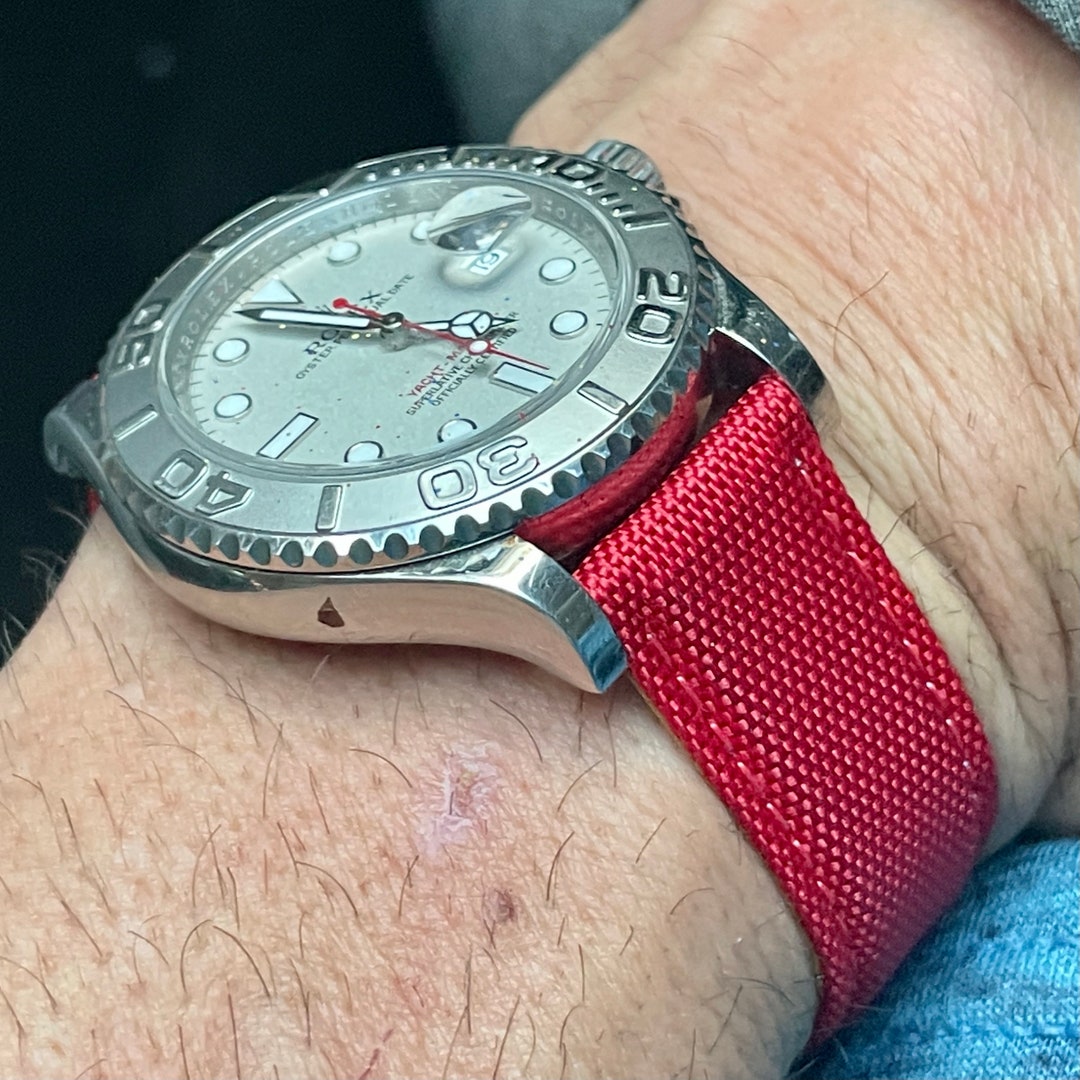 RED Sailcloth Canvas/leather Watch Band Strap Matching Light RED Stitch ...