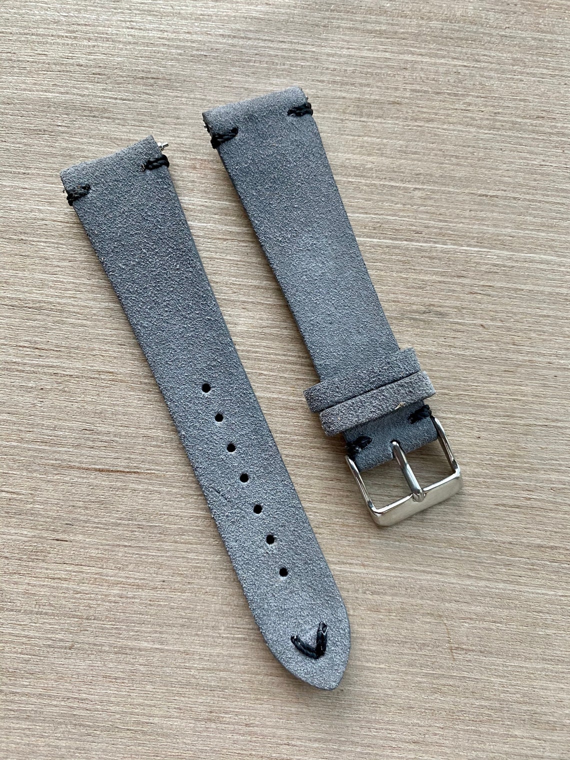 GRAY Suede Vintage Leather Watch strap Band BLACK Stitching | Etsy