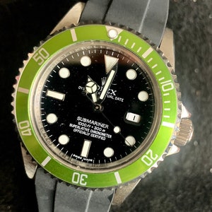 20mm Rubber BLACK Strap for Rolex Watches Older Style Cases 16610 16621 ...