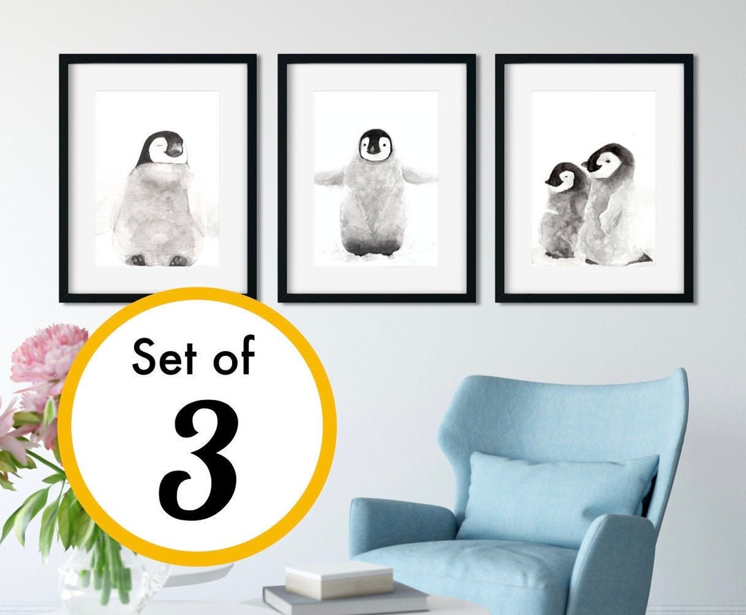 Set of 3 Watercolour Penguin Prints, Art Print of Penguins, Prints for ...