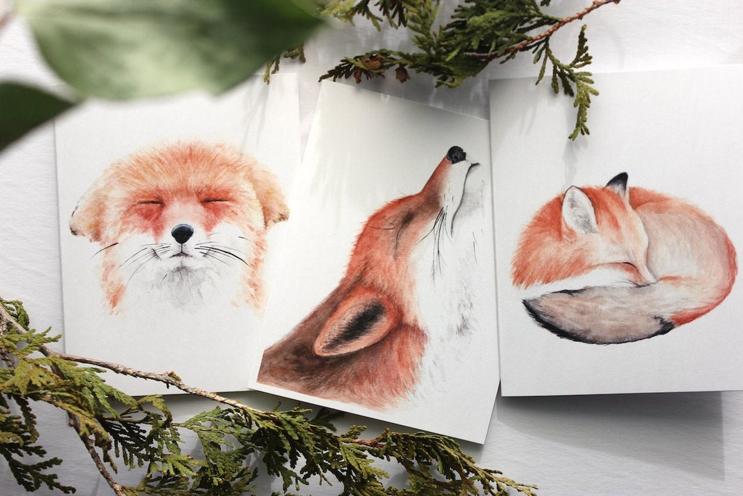 Set of 6 Watercolour Fox Note Cards, Animal Note Cards, Cards for Fox ...