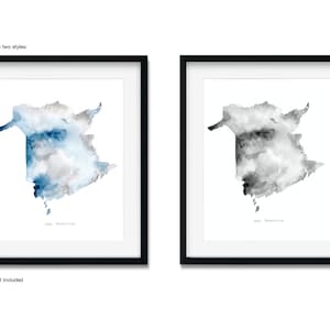 Watercolor New Brunswick Map, Canadian Watercolor Maps, Geographical ...