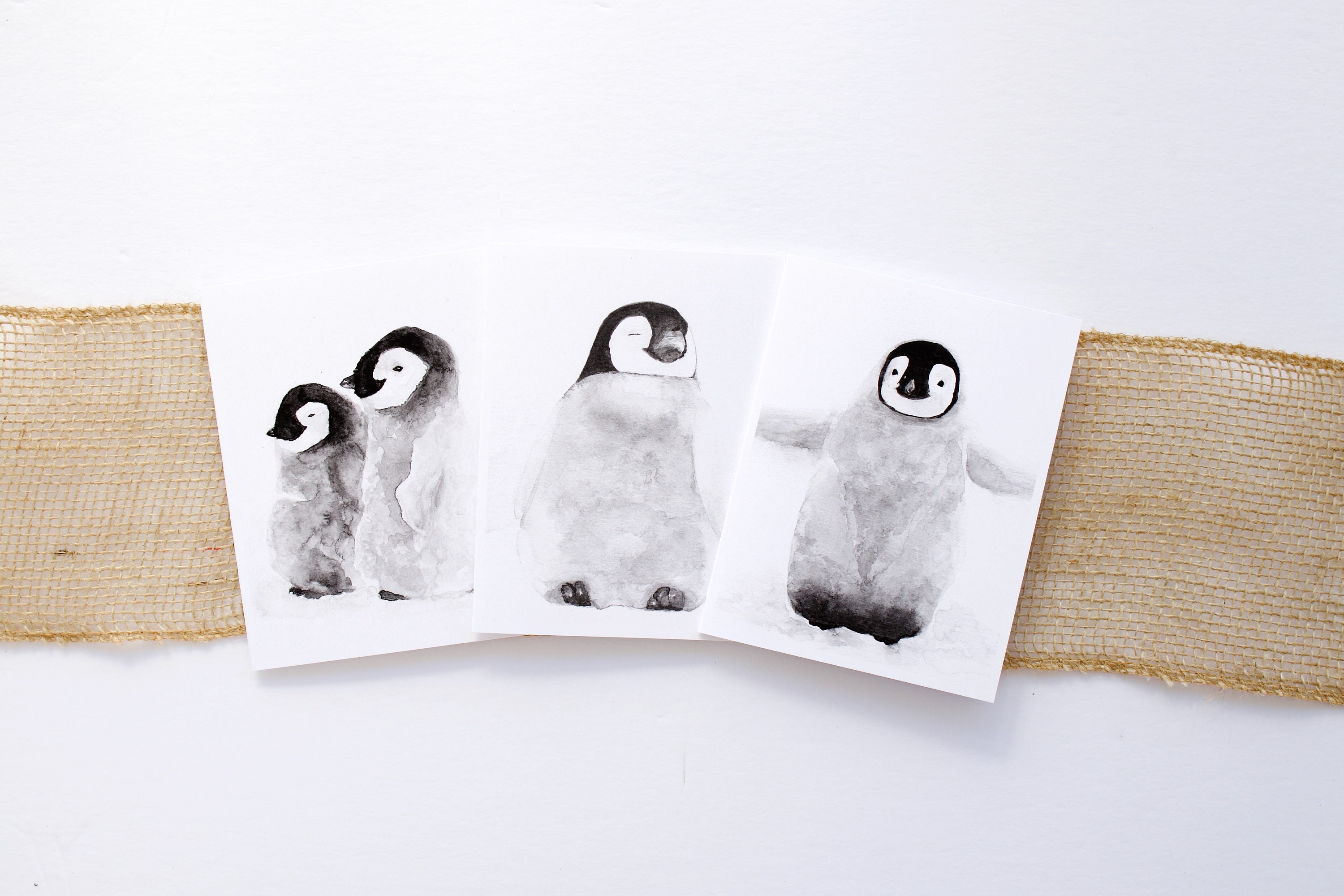 Penguin Note Cards Set Penguin Greeting Cards Watercolor | Etsy