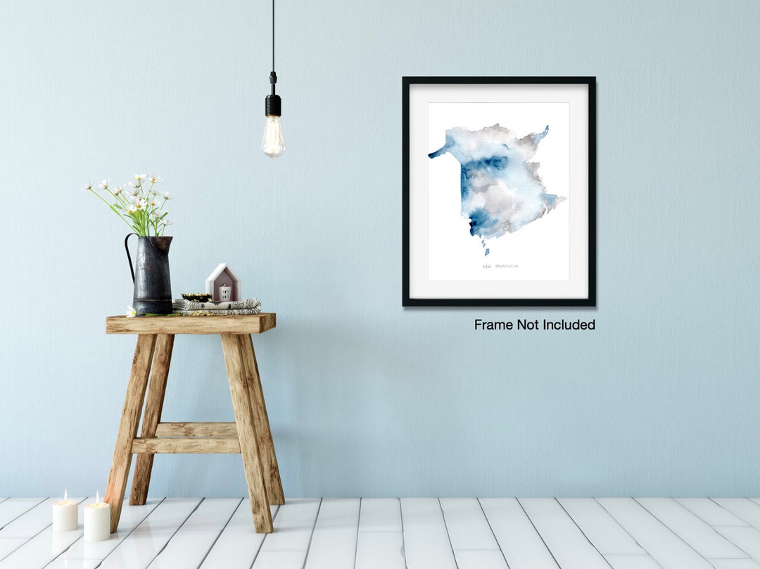 Watercolor New Brunswick Map, Canadian Watercolor Maps, Geographical ...