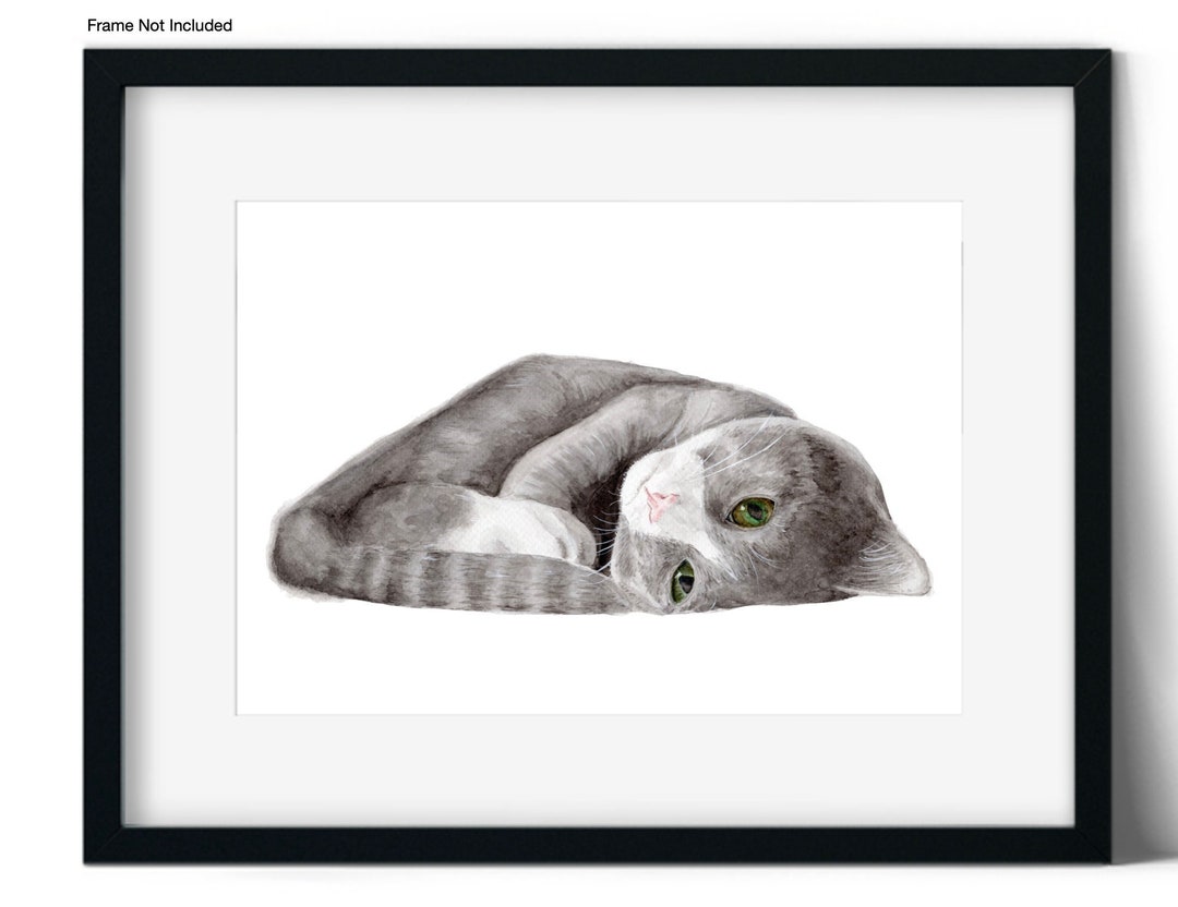 Sleeping Kitten Art Print Watercolour Cat Art Cute Kitten Painting