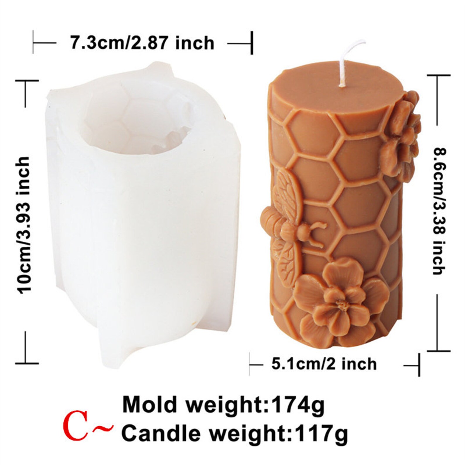 Embossed Beehive Cylinder Candle Mold-bee Honeycomb Candle Mold-flowers ...