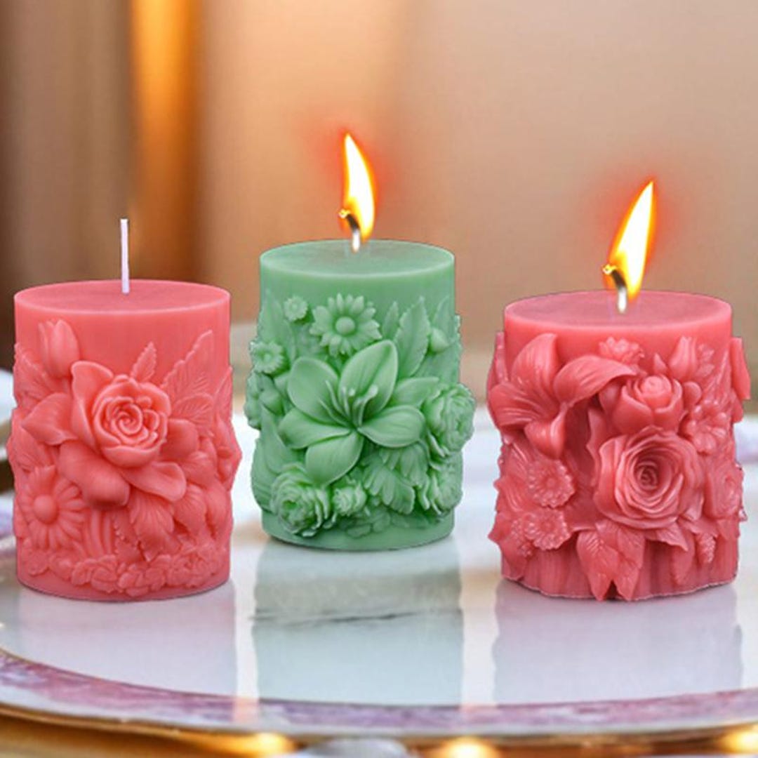 Flower Cylinder Candle Silicone Mold-rose Lily Flower Candle Mold ...