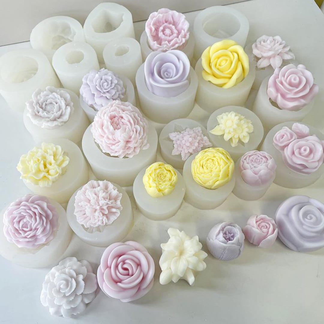 24 Styles Flower Candle Silicone Mold-rose Peony Flower Candle Mold ...