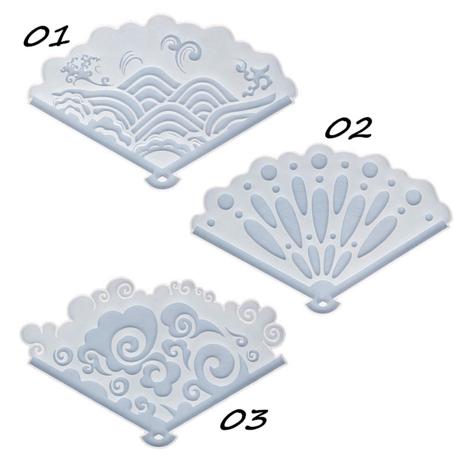 Fashion Fan Silicone Mold-fan Resin Mold-auspicious Cloud Fan Mold-sea ...