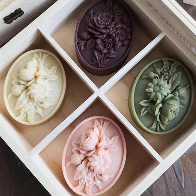 4 Styles Oval Soap Silicone Mold-oval Flower Soap Mold-wildflower Soap ...