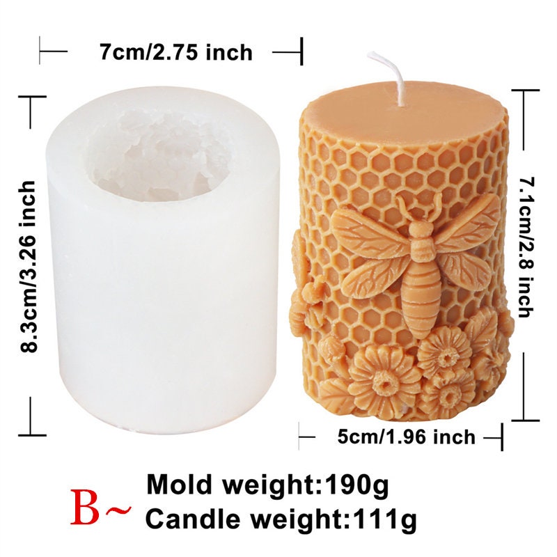 Embossed Beehive Cylinder Candle Mold-bee Honeycomb Candle Mold-flowers ...