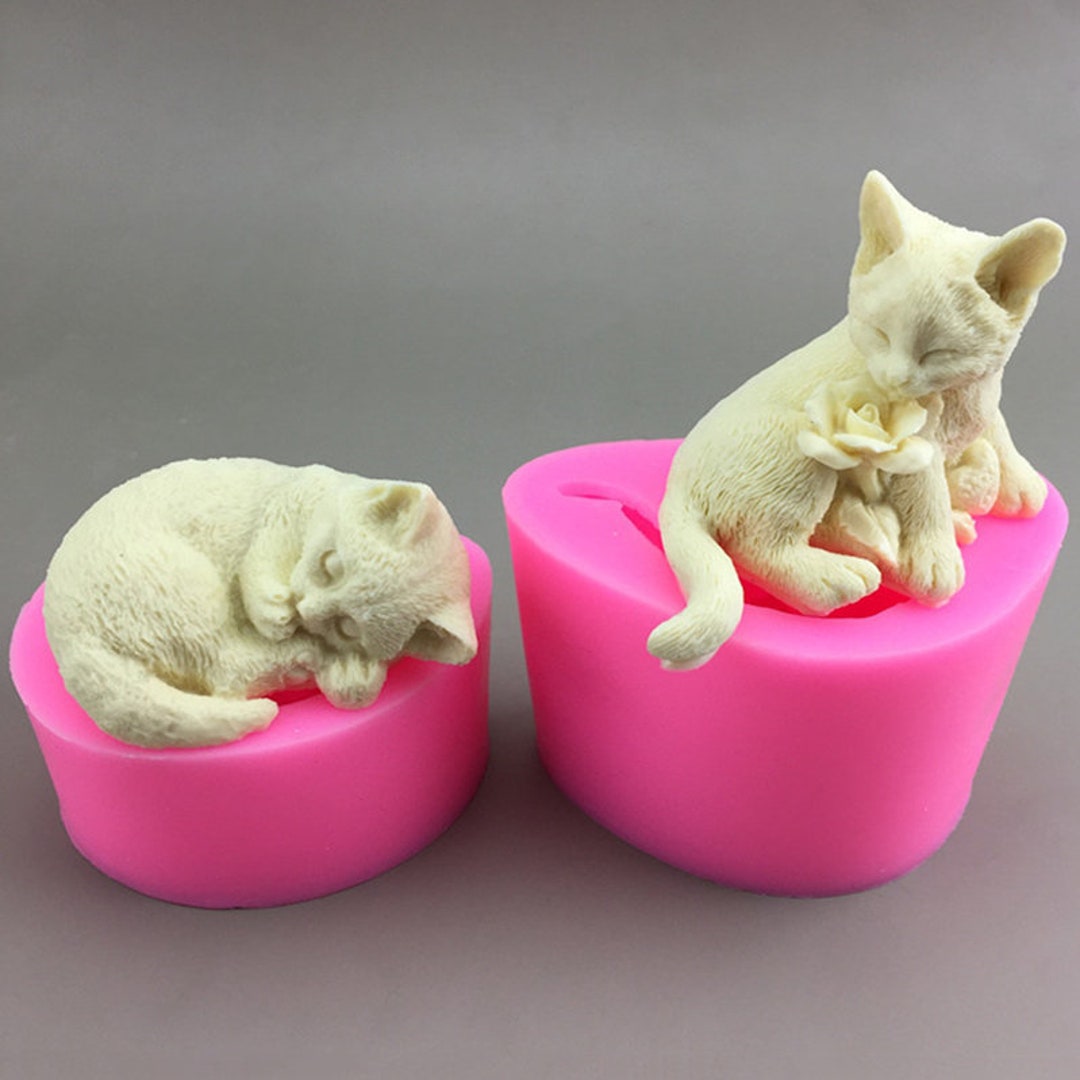 Cat Fondant Silicone Mold-sleeping Cat Mold-rose Cat Candle Mold-animal ...