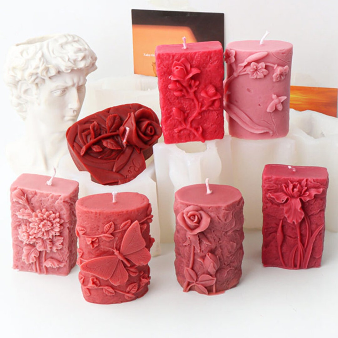 Cylinder Candle Silicone Mold-floral Pattern Candle Mold-embossed ...
