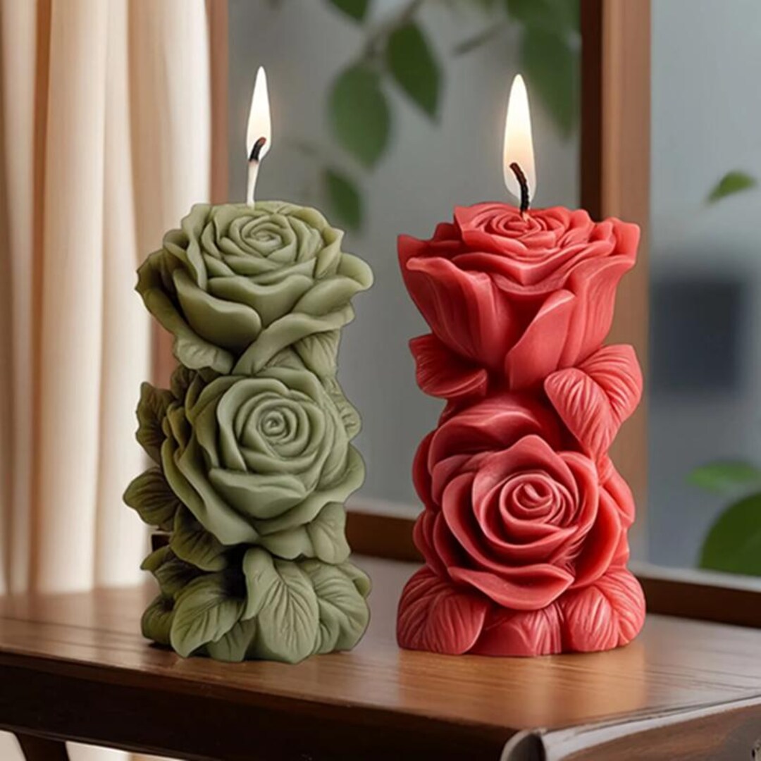 Flower Pillar Candle Silicone Mold-rose Flower Candle Mold-double ...