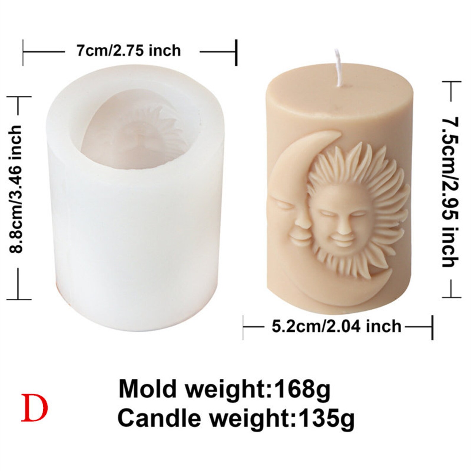 Sun Moon Face Silicone Mold-moon Face Candle Mold-embossed Pillar ...