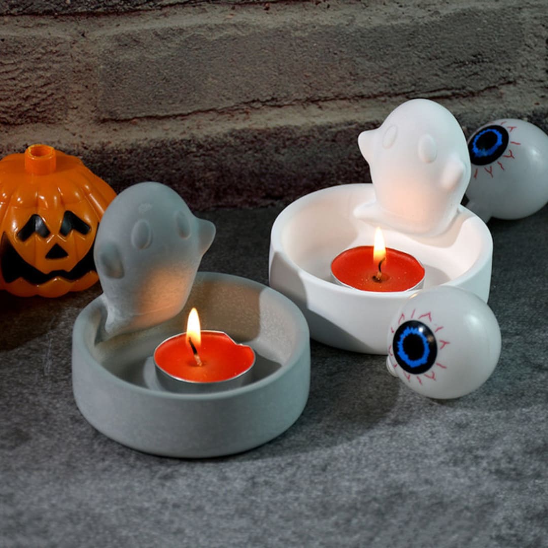 Ghost Candlestick Silicone Mold-ghost Tealight Holder Mold-concrete ...
