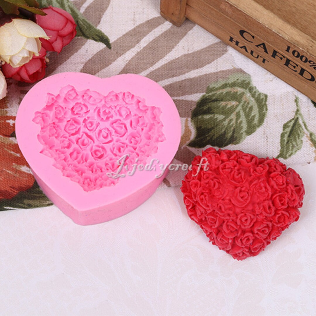 Heart Rose Silicone Mold-heart Rose Candle Mold-rose Flower Resin Mold ...