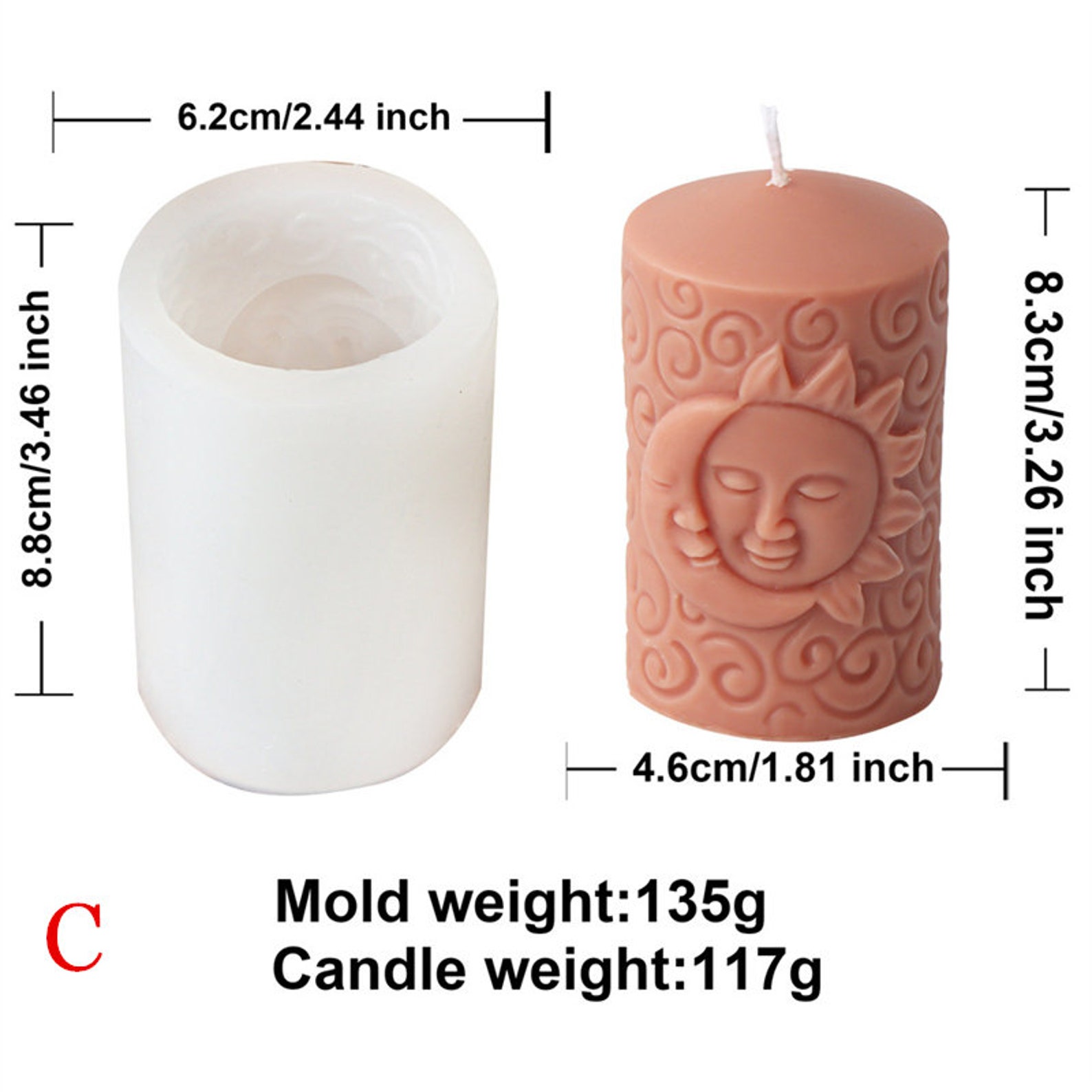 Sun Moon Face Silicone Mold-moon Face Candle Mold-embossed Pillar ...