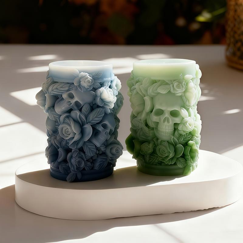 Flower Skull Candle Silicone Mold-rose Skull Head Candle Mold-embossed ...