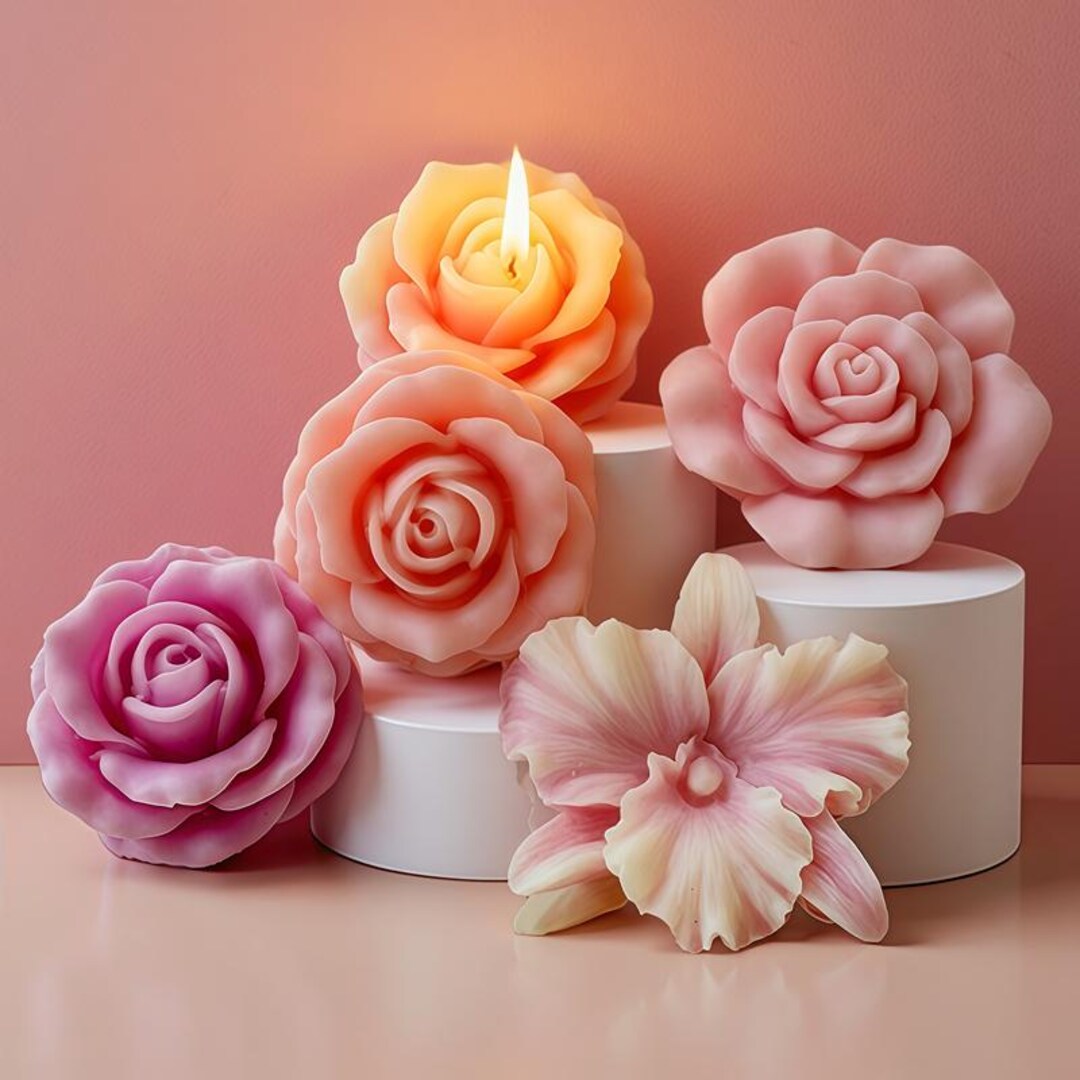 7 Styles Flower Candle Silicone Mold-peony Rose Lotus Candle Mold-cute ...