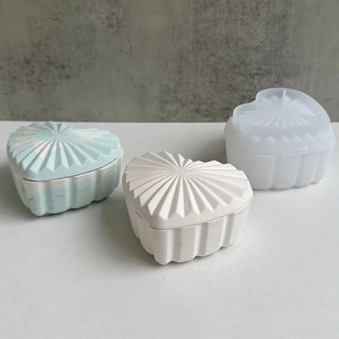 Heart Box Silicone Mold-striped Heart Storage Box Mold-heart Trinket ...