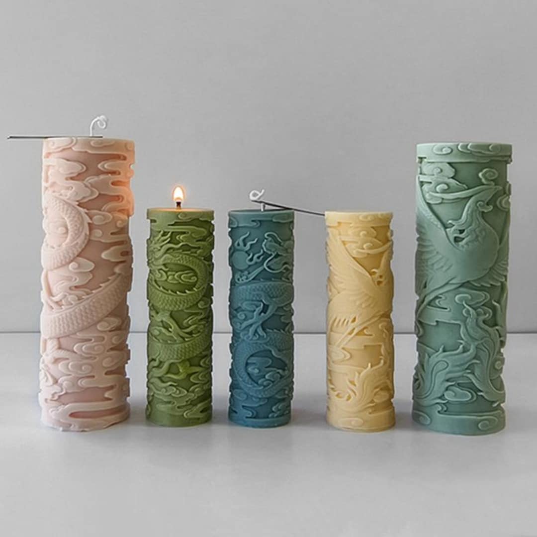 Dragon and Phoenix Pillar Candle Mold-cylinder Candle Silicone Mold ...