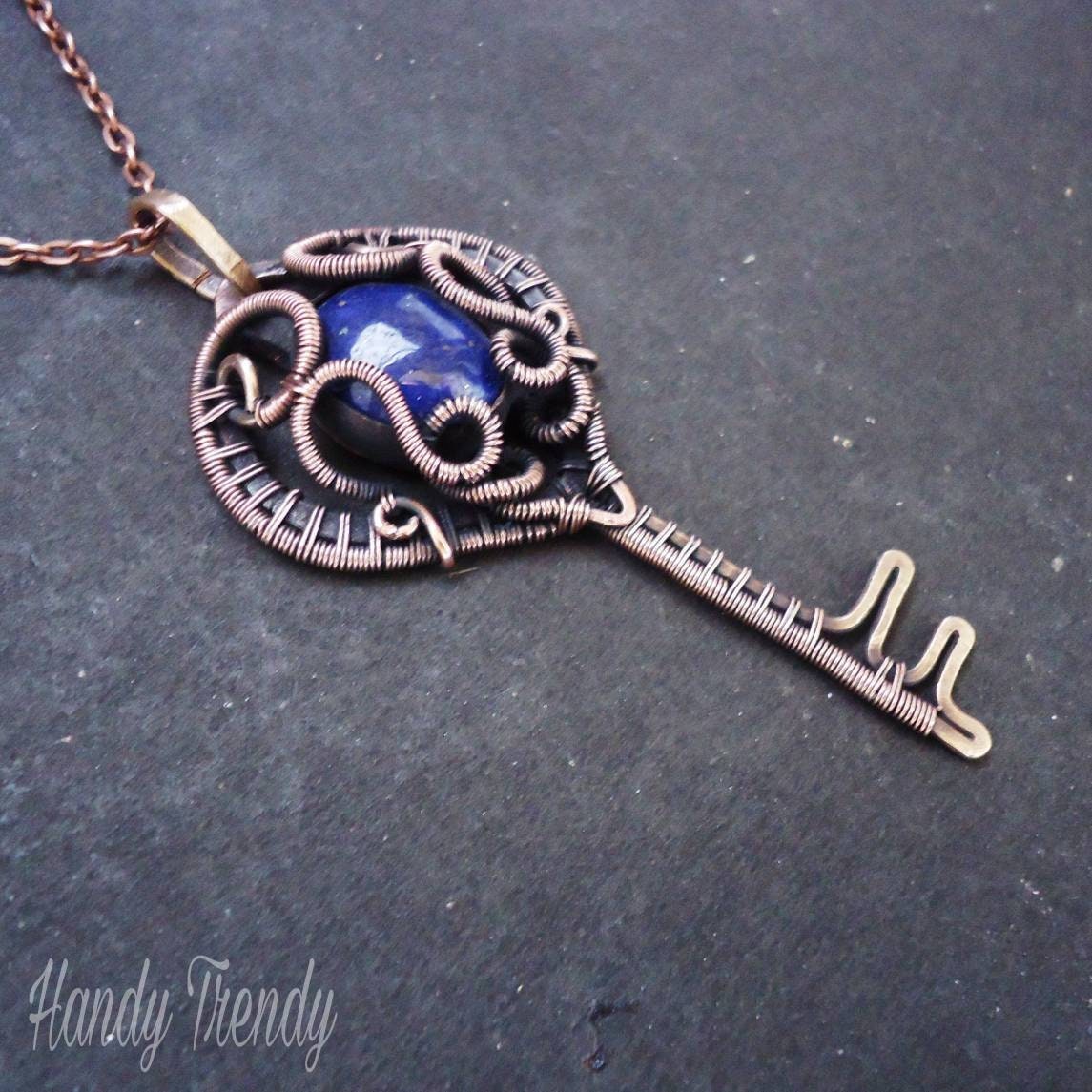 Lapis Lazuli Key Pendant Copper Wire Wrapped Jewelry Unique | Etsy
