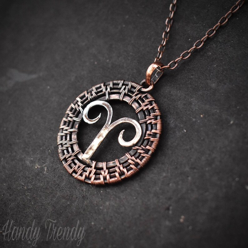 Aries Zodiac Pendant 925 Sterling Silver and Copper Wire - Etsy