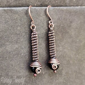Coiled-coil Onyx Earring Copper Wire Wrapped Dangle Earrings - Etsy UK