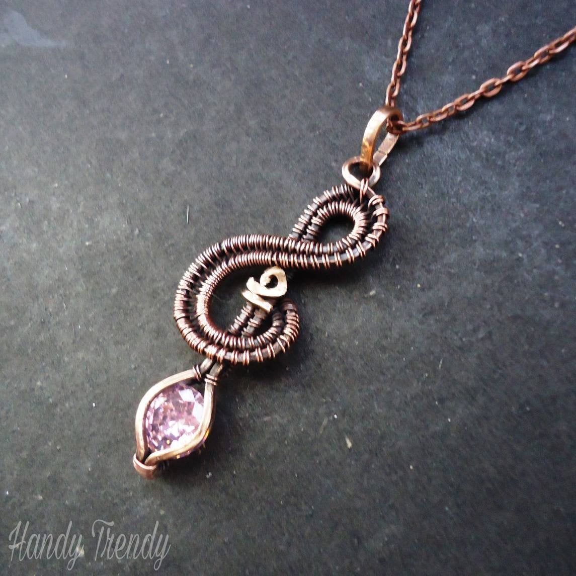 Treble Clef Pendant, Pink CZ Wire Wrapped Necklace, Handmade Birthday ...