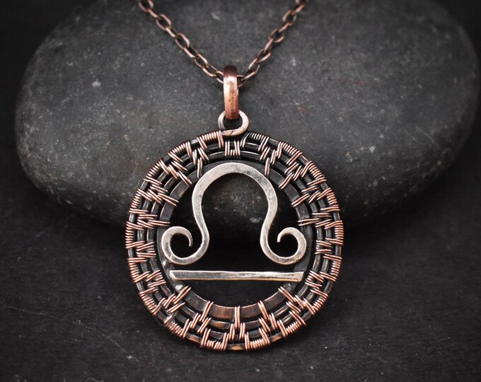 Libra Zodiac Pendant, 925 Sterling Silver and Copper Wire Wrapped ...