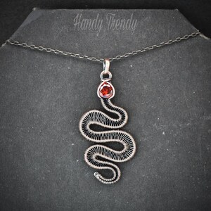 Snake Pendant, Red CZ Copper Wire Wrap Jewelry, Unique Handmade ...
