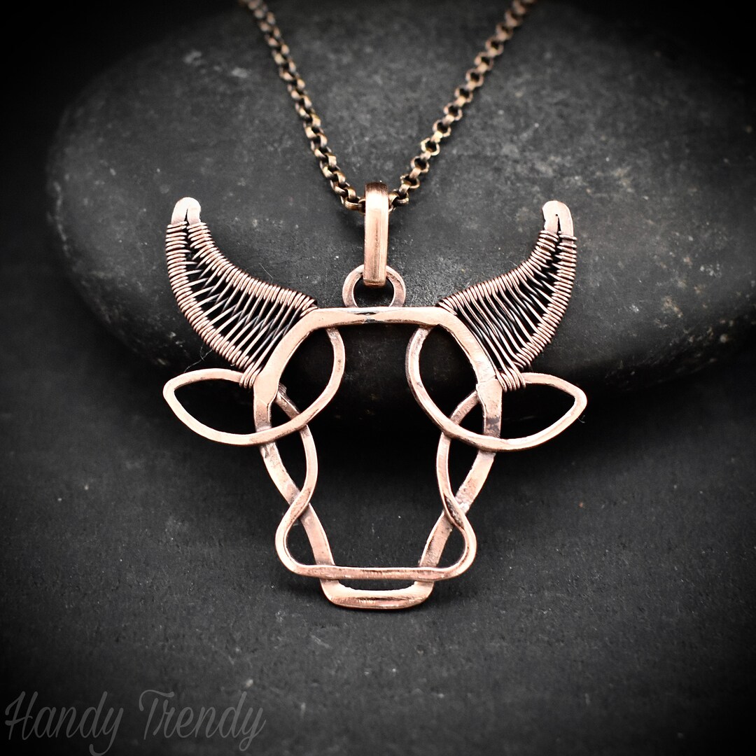 Taurus Pendant, Copper Wire Wrapped Necklace, Unique Handmade Birthday ...