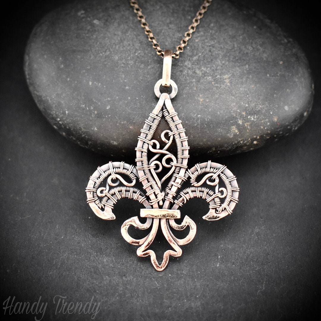 Fleur De Lis Pendant, Copper Wire Wrapped Necklace, Unique Handmade ...