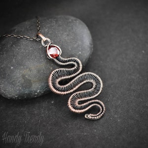 Snake Pendant, Red CZ Copper Wire Wrap Jewelry, Unique Handmade ...