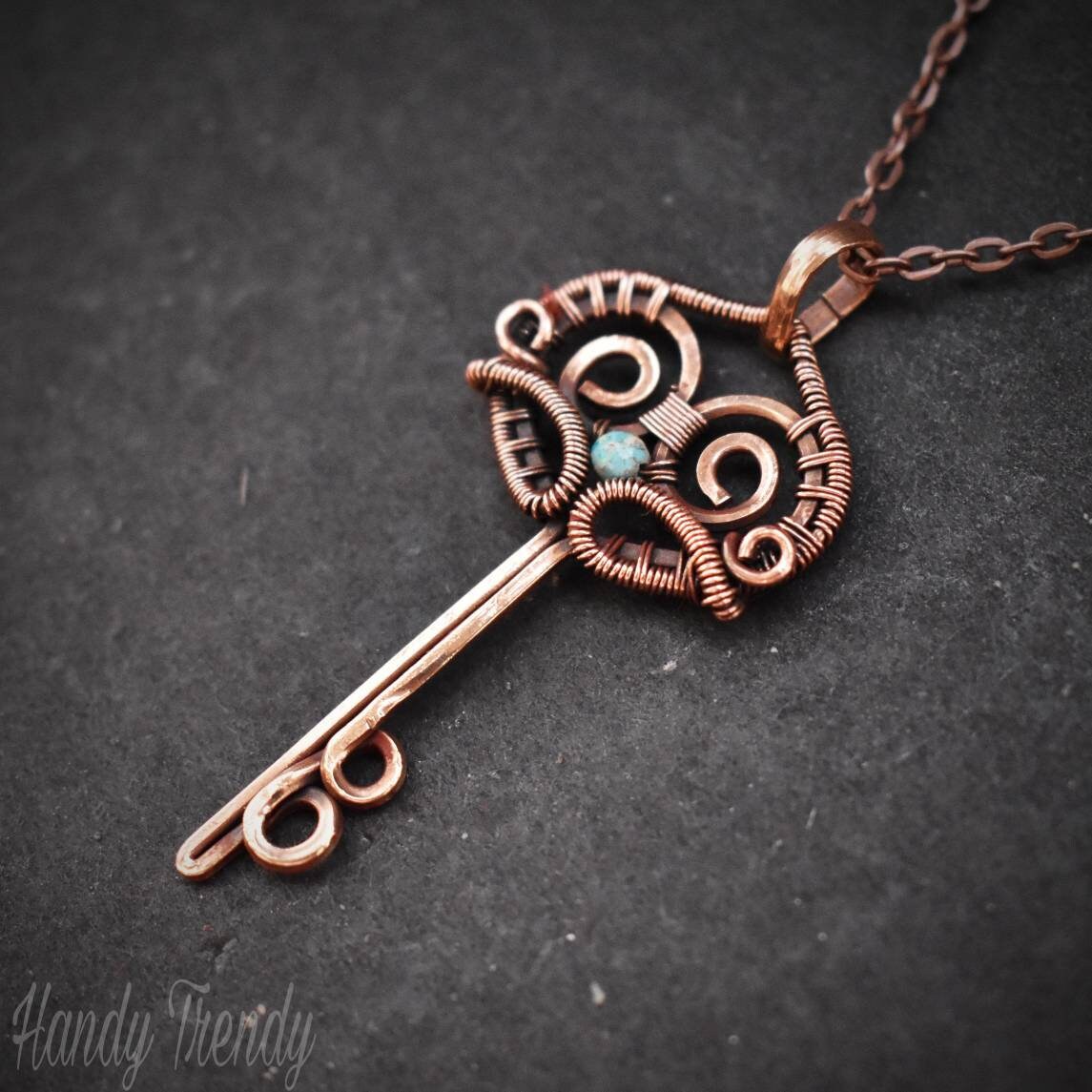 Turquoise Key Pendant, Copper Wire Wrapped Jewelry, Unique Handmade ...