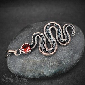Snake Pendant, Red CZ Copper Wire Wrap Jewelry, Unique Handmade ...