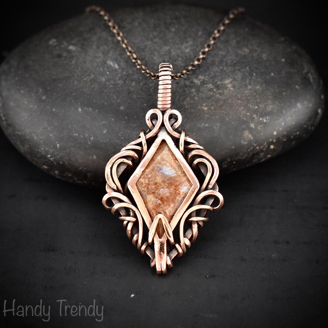 Ontario Fishscale Peristerite Pendant, Free Flow Copper Wire Wrapped ...