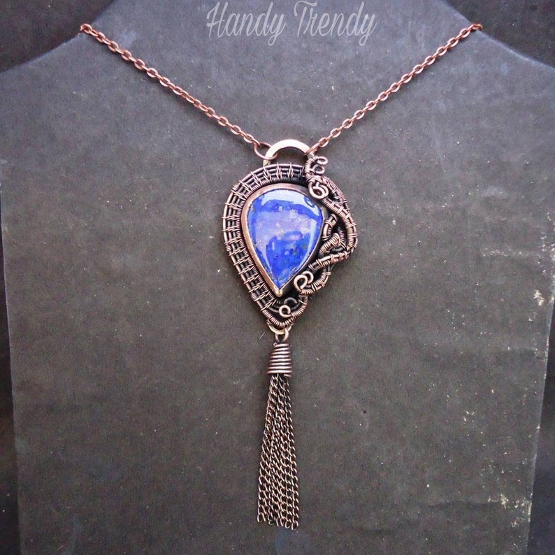 Lapis Lazuli Pendant Wire Wrap Necklace Copper Necklace Wire Wrapped