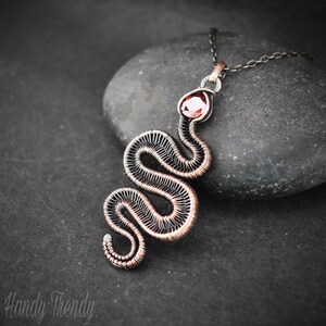 Snake Pendant, Red CZ Copper Wire Wrap Jewelry, Unique Handmade ...