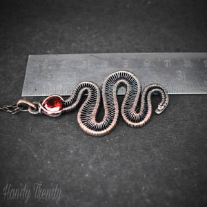 Snake Pendant, Red CZ Copper Wire Wrap Jewelry, Unique Handmade ...