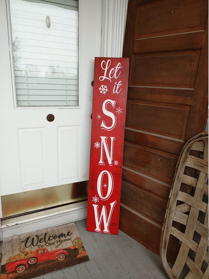 Large Let It Snow Vertical Wood Sign for Front Porch, Welcome Porch ...